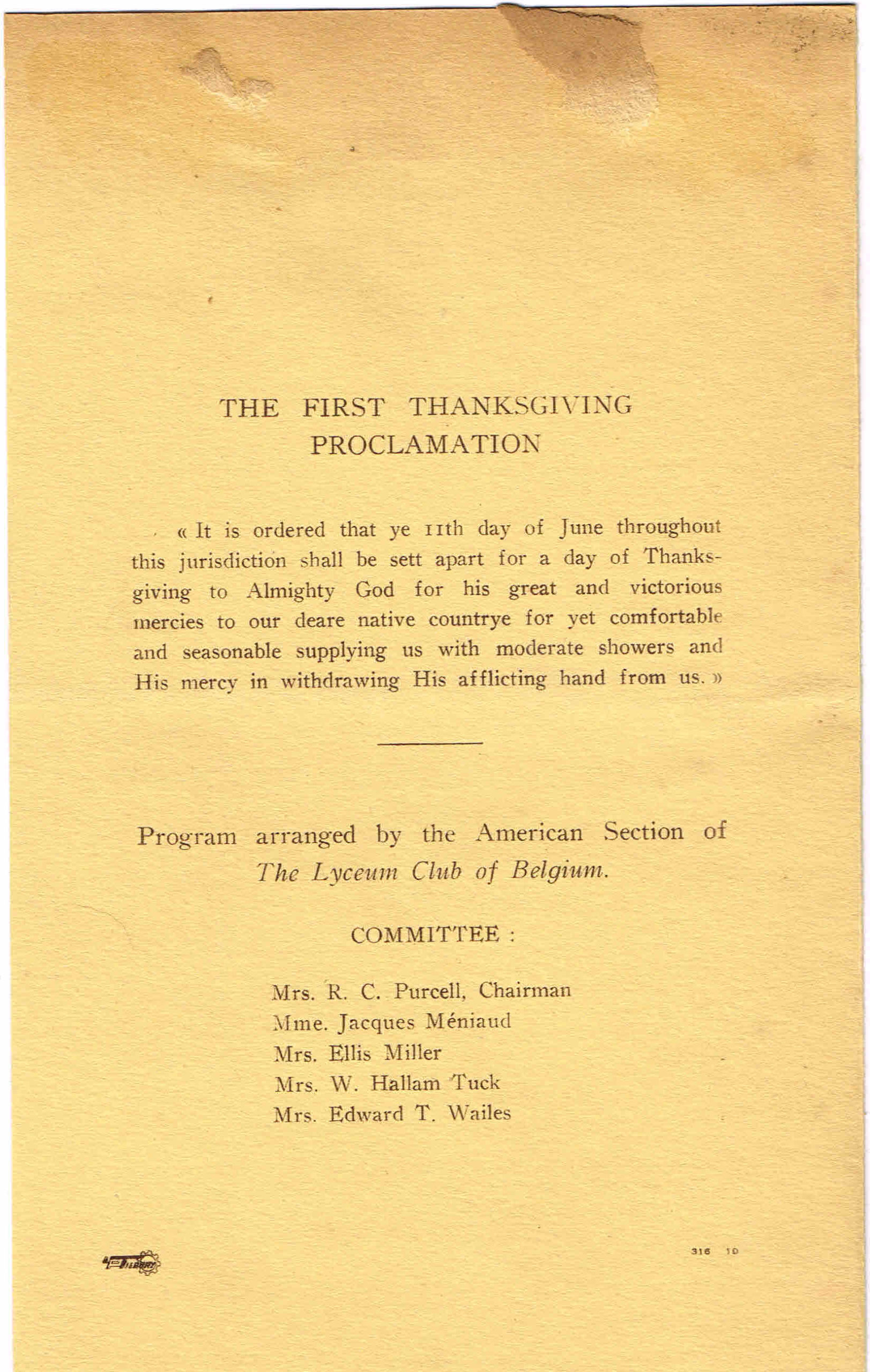 First Thanksgiving Rememberance 1937 Thanksgiving Celebration, Brussels ...